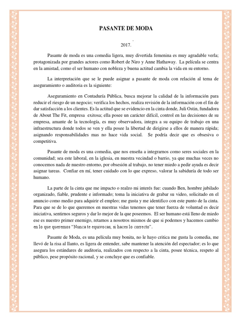 Analisis de La Pelicula PASANTE de MODA | PDF | Información | Sicología