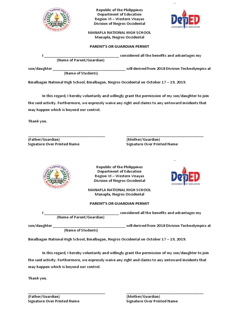 Technolympics Parent's Permit | PDF | Childhood | Living Arrangements