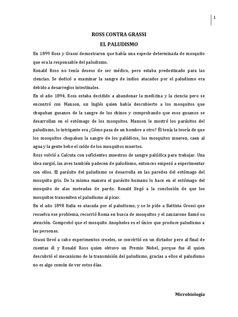 Ross y Grassi: Descubrimiento del Paludismo | PDF
