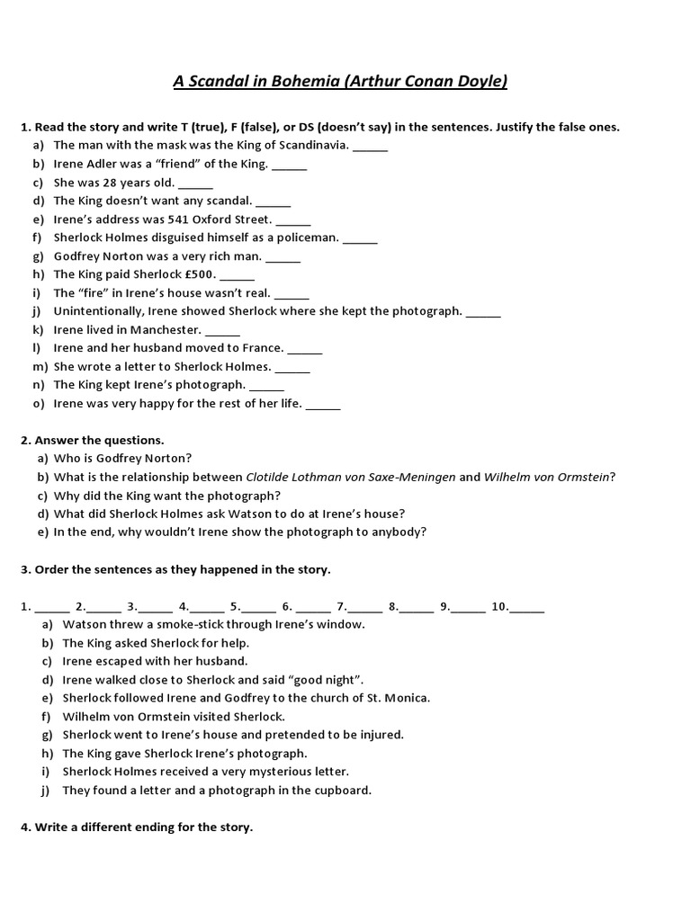A Scandal in Bohemia (Worksheet) | PDF