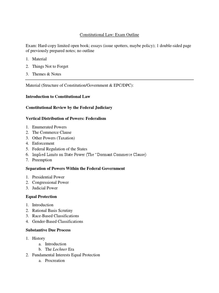 Constitutional Law Exam Outline | PDF | Federal Preemption | Commerce Clause
