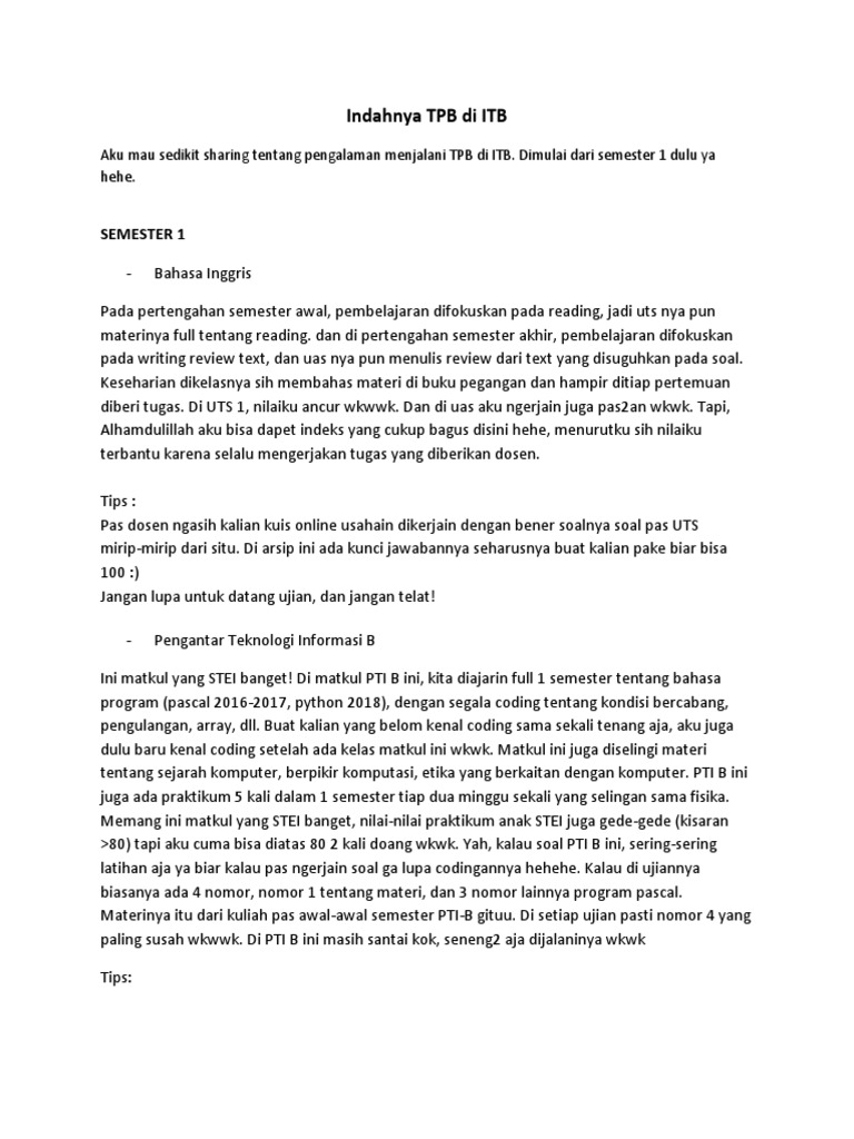Indahnya TPB Di ITB PDF | PDF | Karier & Perkembangan