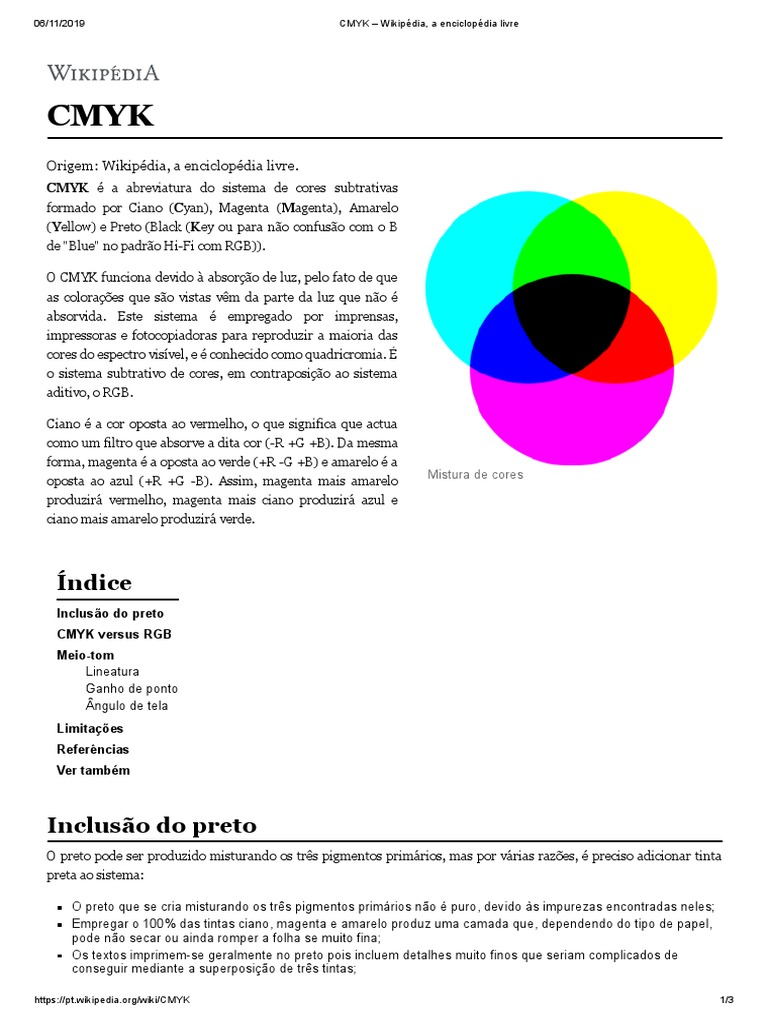 CMYK - Wikipédia, A Enciclopédia Livre | PDF | Qualia | Impressão