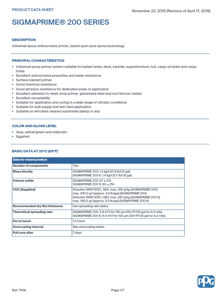 Sigmaprime® 200 Series: Product Data Sheet | PDF | Paint | Materials