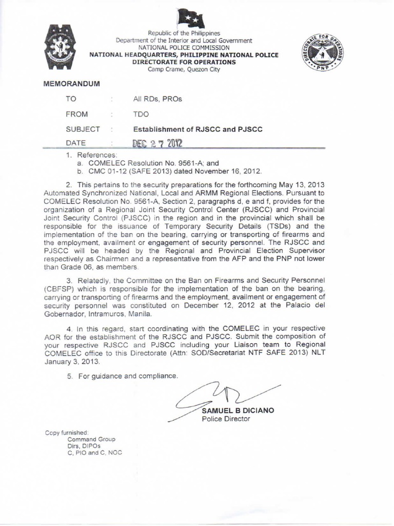 Memo Re Establishment of RJSCC and PJSCC | PDF