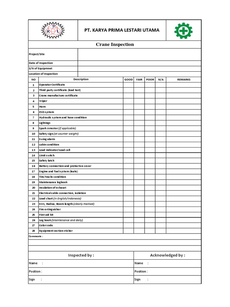 III.c Form Inspeksi Crane | PDF