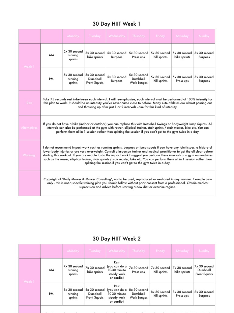 30 Day HIIT Home Workout Plan PDF | PDF | Kettlebell | Recreation