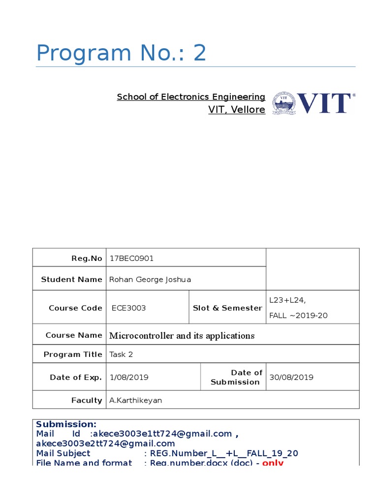 17BEC0901 TASK 2 Microcontrollers | PDF | Random Access Memory | Subroutine