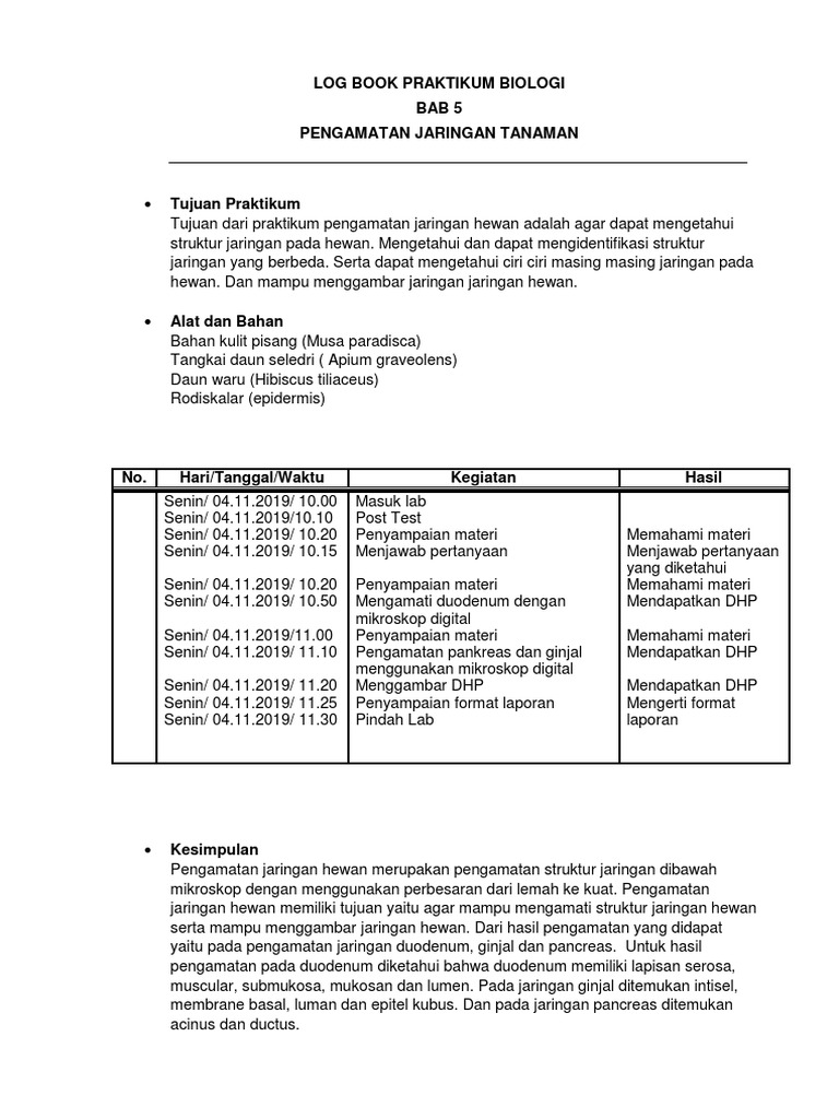 Log Book Praktikum Biologi Hewa | PDF | Sains & Matematika
