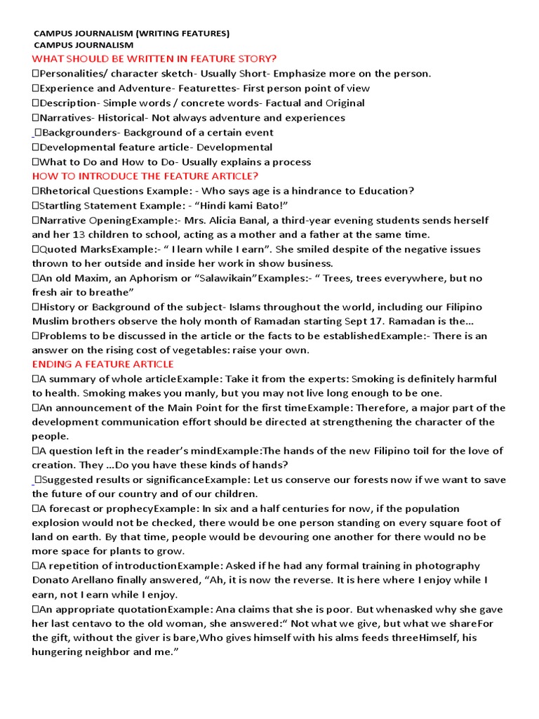 What Should Be Written in Feature Story?: Campus Journalism (Writing ...