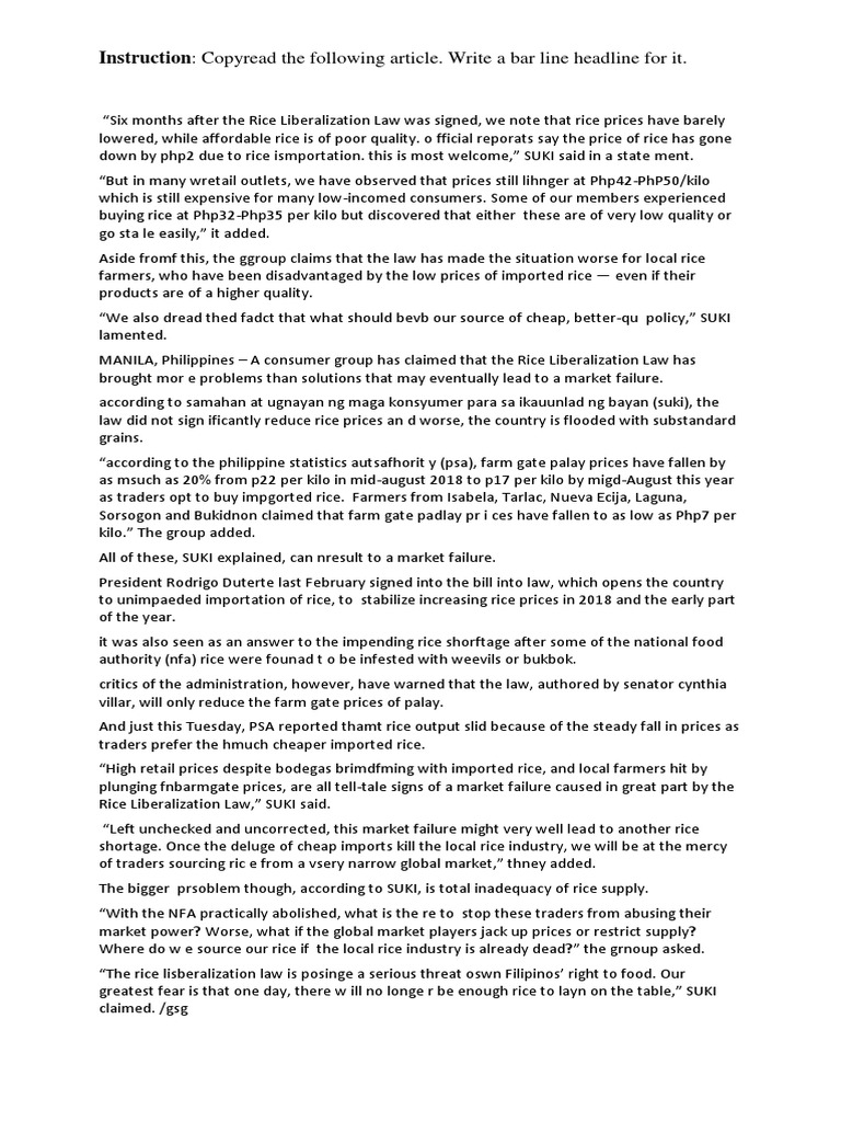 Copyreading Exercises | PDF | Rice | Economies