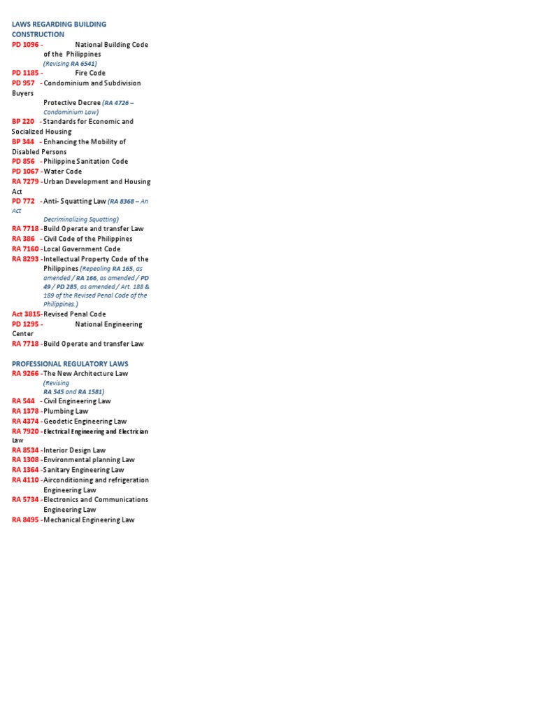 Laws Regarding Building Construction: (Revising RA 6541) | PDF