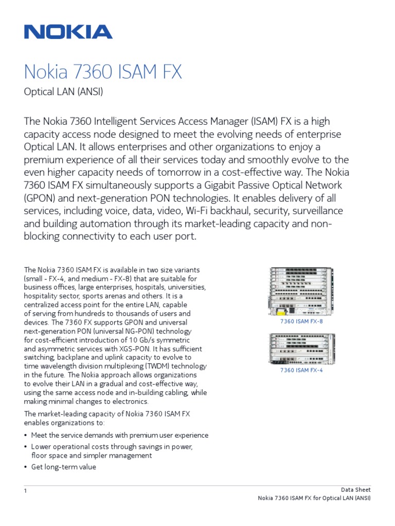Nokia 7360 ISAM FX ANSI For Optical LAN Data Sheet en | PDF | Local ...