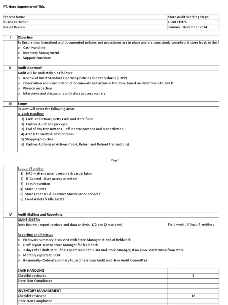 1 Audit Program - Store Audit Checklist All Banners | Download Free PDF ...