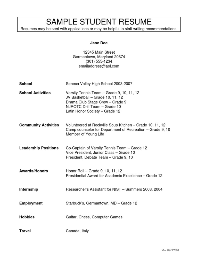 HIGH School Sample Resume | PDF