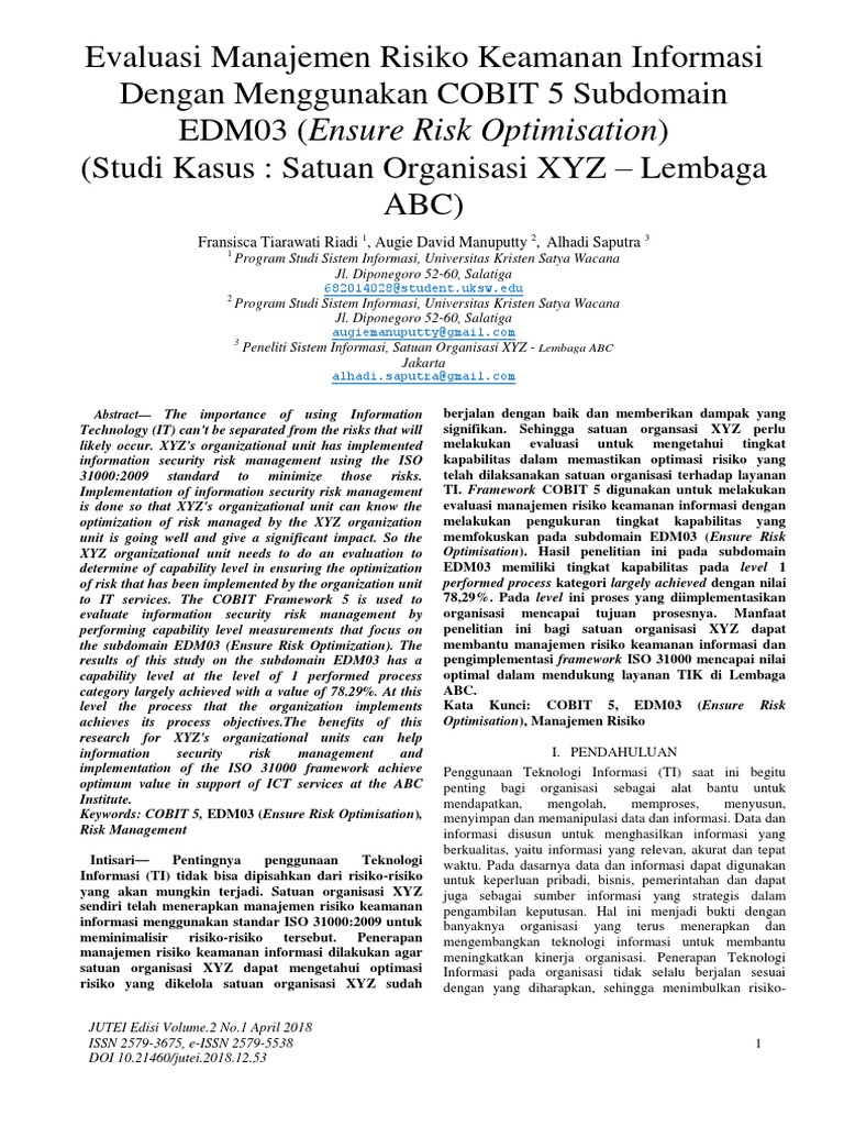 Fransisca Tiarawati Riadi - Evaluasi Manajemen Risiko Keamanan Informasi Dengan Menggunakan ...