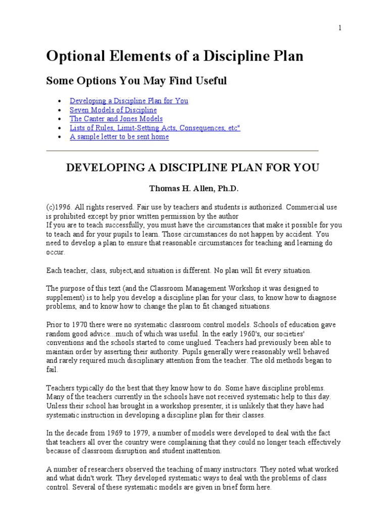 Optional Elements of A Discipline Plan | PDF | Classroom Management ...