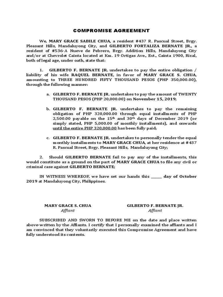 CHUA Mary Grace - Compromise Agreement - 29 October 2019 | PDF