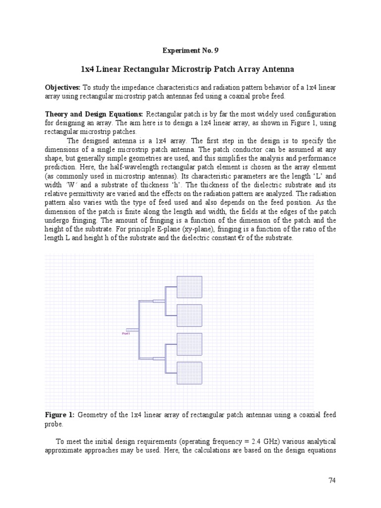 1x4 Linear Rectangular Microstrip Patch Array Antenna: Experiment No. 9 ...