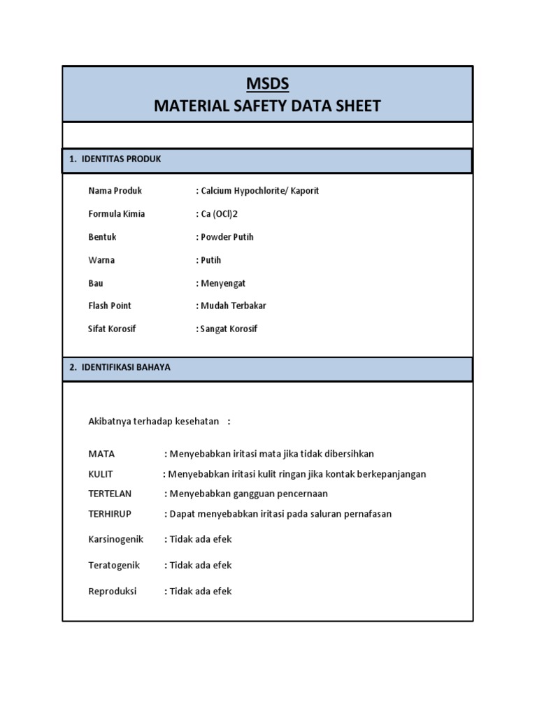 MSDS Kaporit PDF | PDF | Kesehatan Holistik