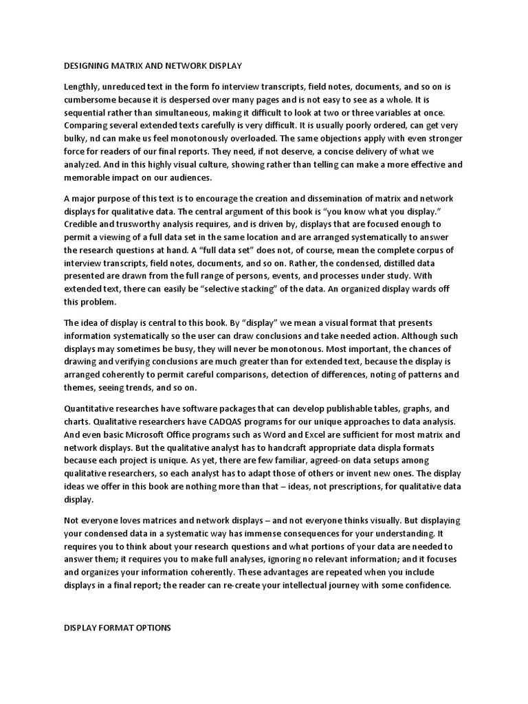 Matrix and Network Displays for Qualitative Data | PDF | Qualitative ...
