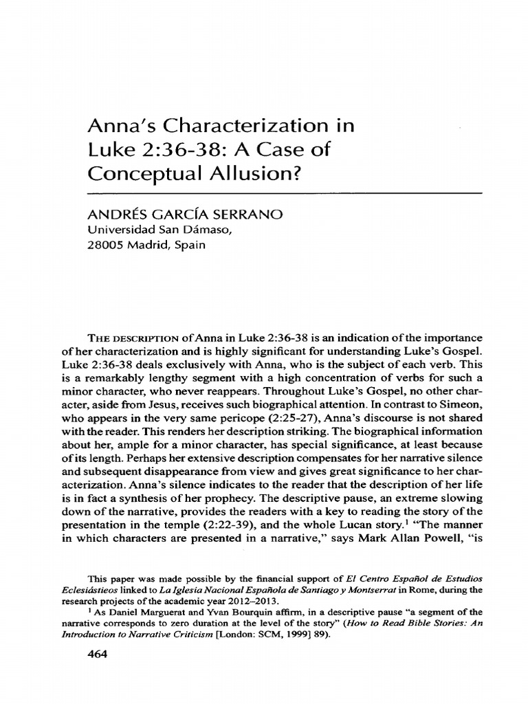 Anna's Characterization in Luke 2,36-38. A Case of Conceptual Allusion ...