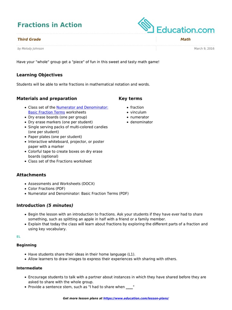 Fractions in Action PDF | PDF | Fraction (Mathematics) | Teaching
