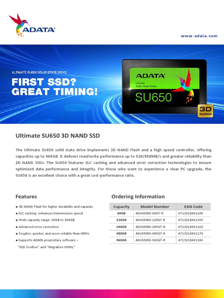 Datasheet - Ultimate SU650 - EN - 20180910 | PDF | Solid State Drive | Flash Memory