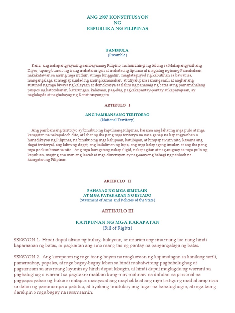 Ang 1987 Konstitusyon NG Pilipinas | PDF