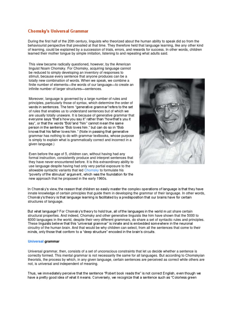 Chomsky's Universal Grammar | PDF | Language Acquisition | Linguistics