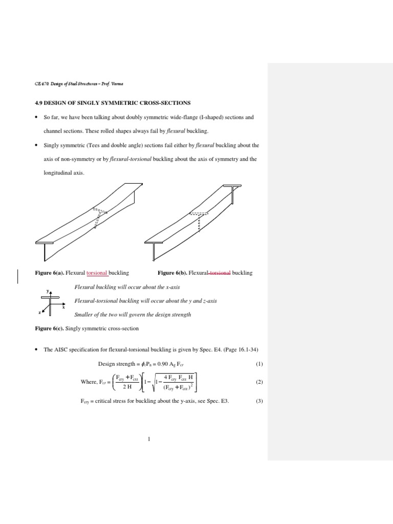 4.9 Design Of Singly Symmetric Cross-Sections | Buckling | Cartesian ...
