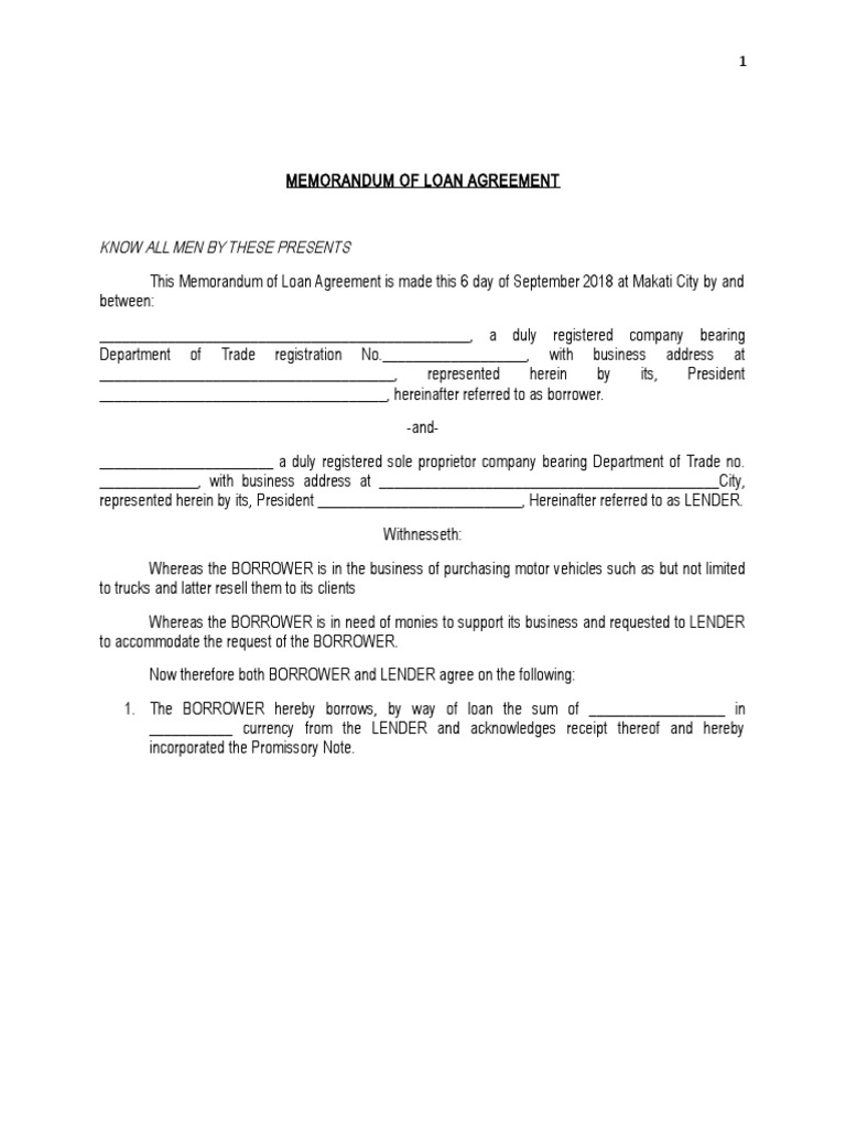 Collateral Loan Agreement Form