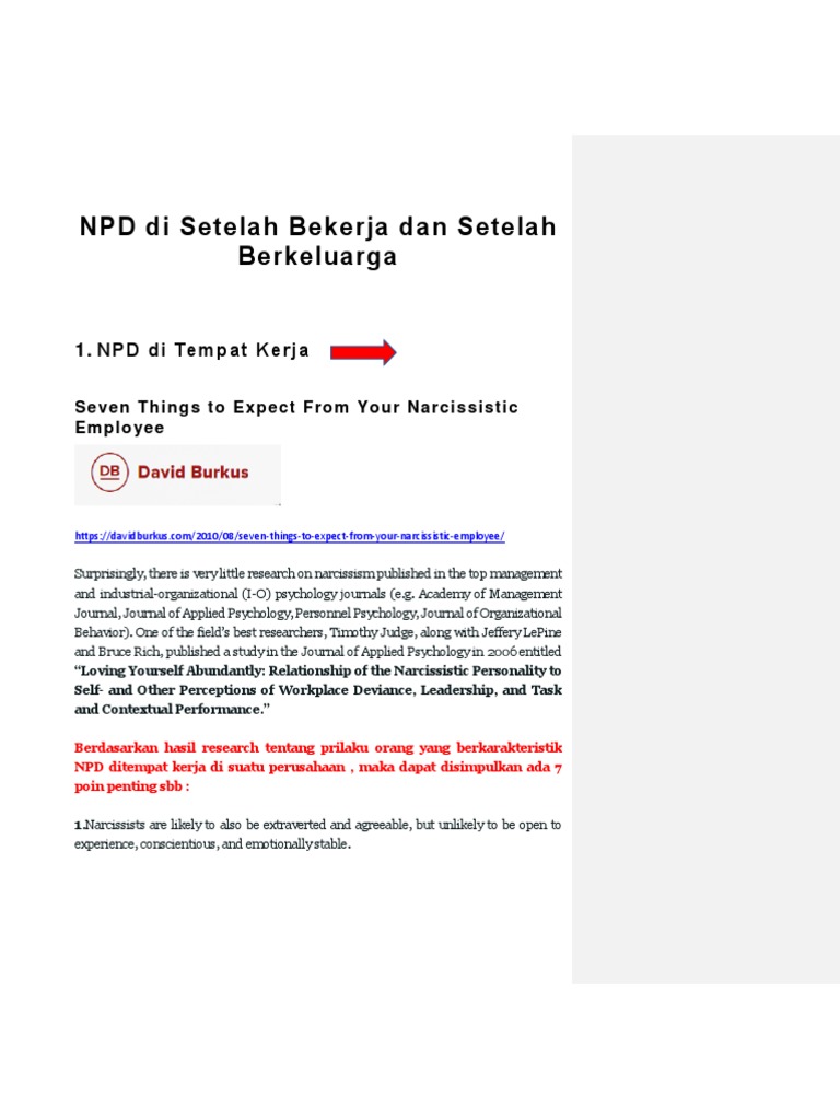 NPD Di Tempat Kerja Dan Di Keluarga | PDF | Narcissism | Dark Triad