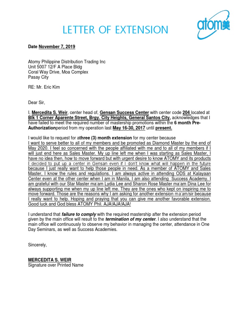 Letter of Extension | PDF