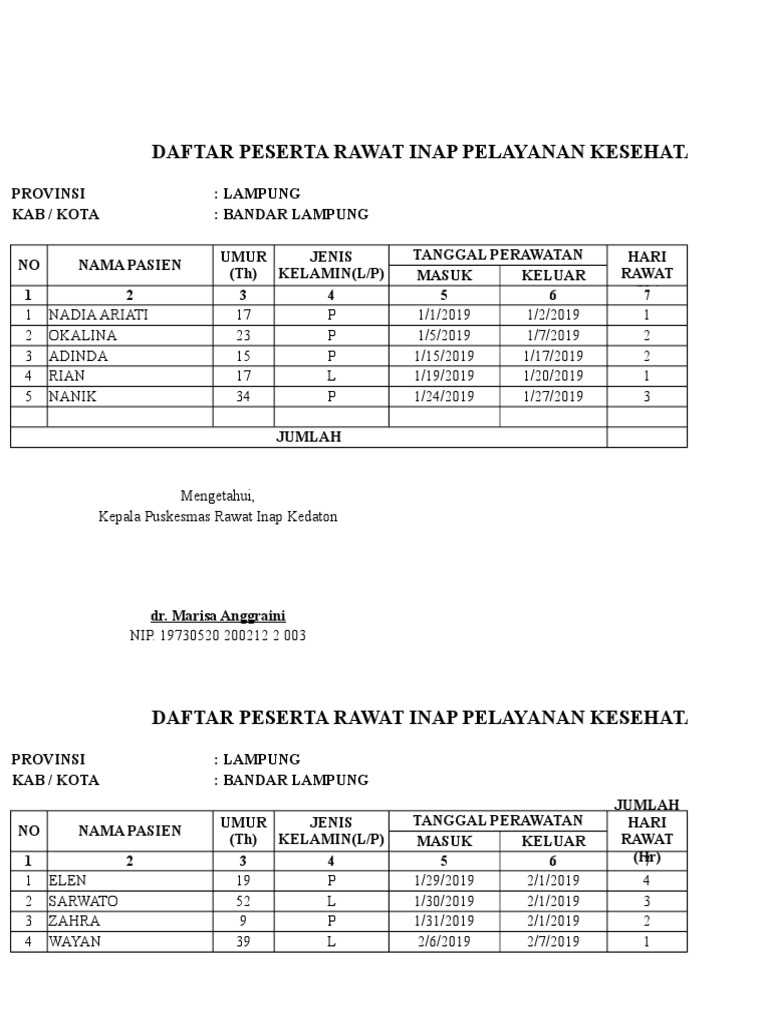 Format Ranap Umum Dan Persalinan | PDF
