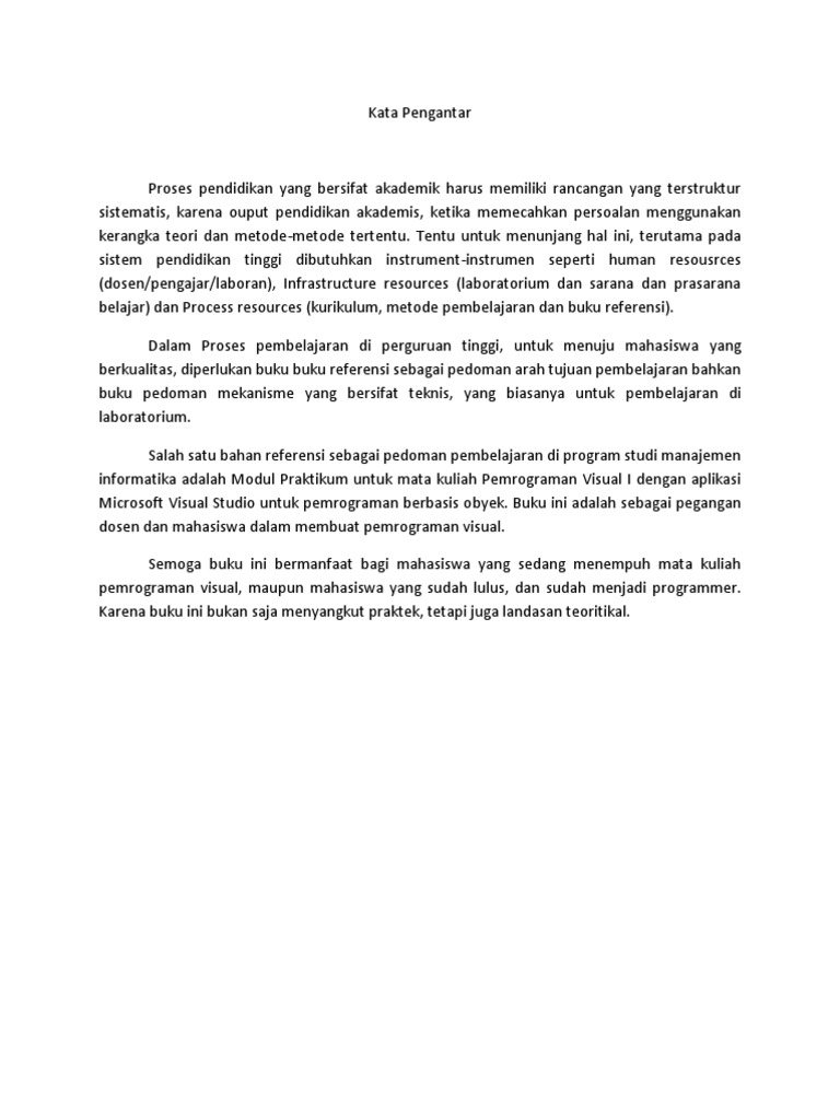 Kata Pengantar Buku Pemrograman Visual | PDF