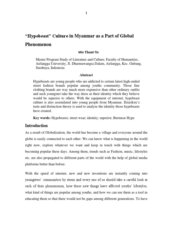 Hypebeast Culture in Myanmar As A Part of Global Phenomenon | PDF ...