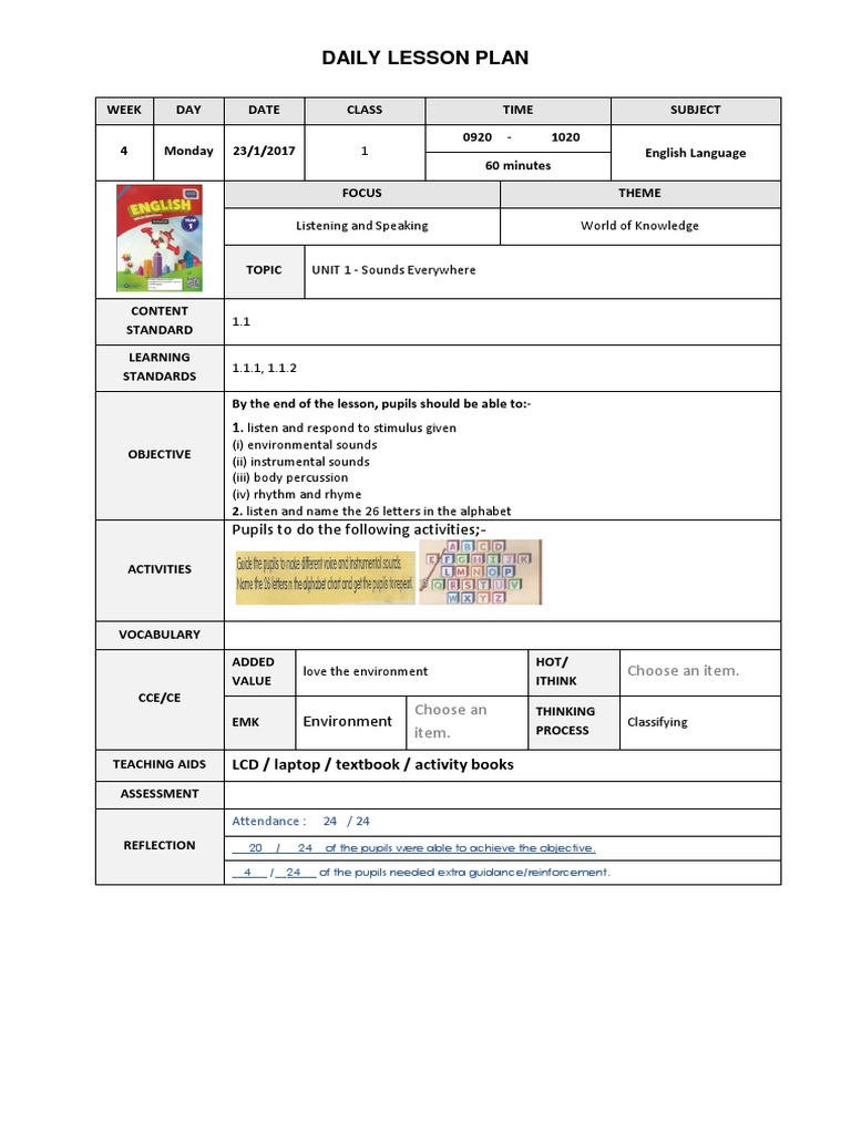 LESSON PLAN YEAR 1 at 4 | PDF | Lesson Plan | English Language