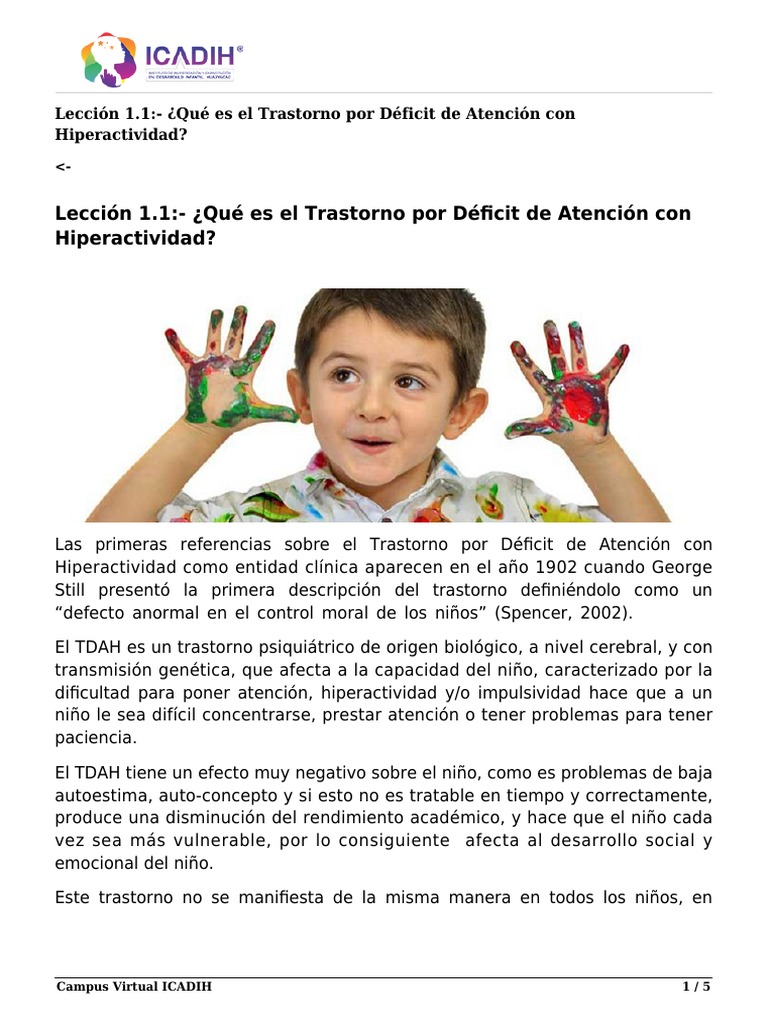 Tipos de TDAH: Características y Síntomas | PDF | Desorden hiperactivo ...