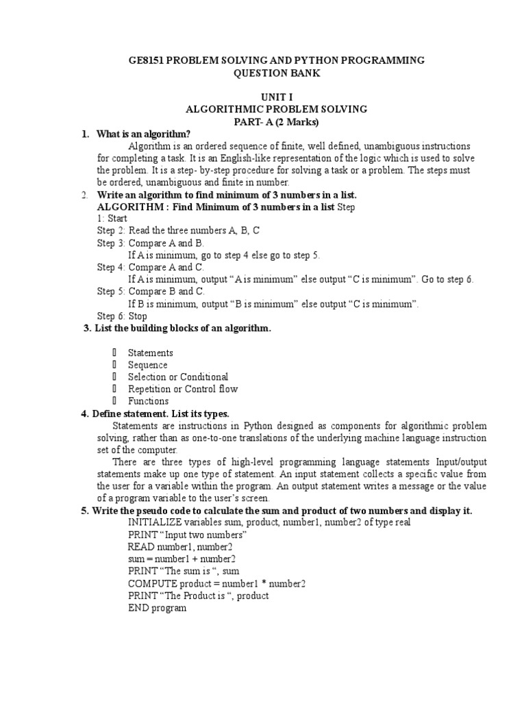 Python-2mark With Answer | Download Free PDF | Algorithms | Control Flow