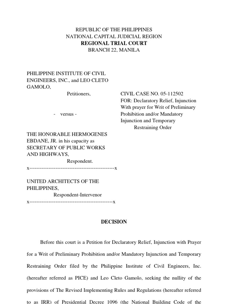 RTC Branch 22 Manila Court Decision | PDF | Injunction | Common Law