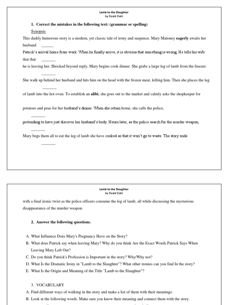 Lamb To The Slaughter Activities | PDF