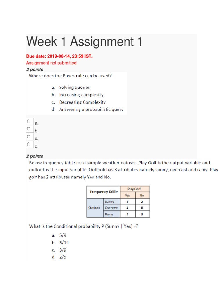 Week 1 Assignment 1: Due Date: 2019-08-14, 23:59 IST | PDF