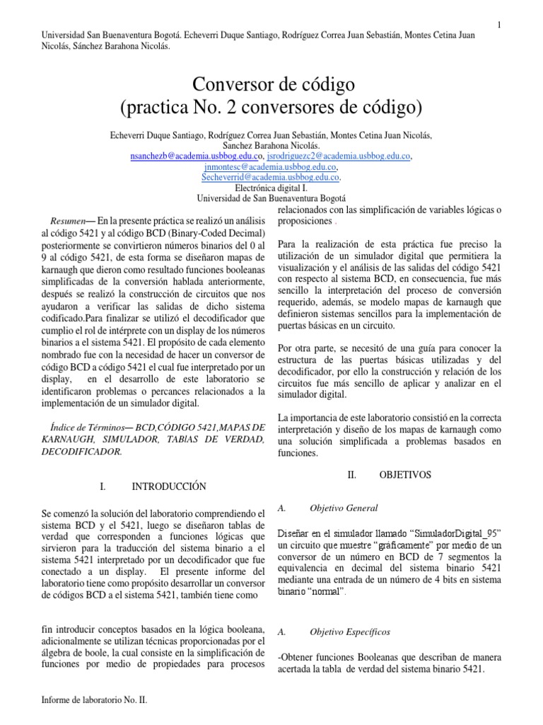 Conversor BCD a Código 5421 en Simulador | PDF | Decimal codificado en binario | Puerta lógica
