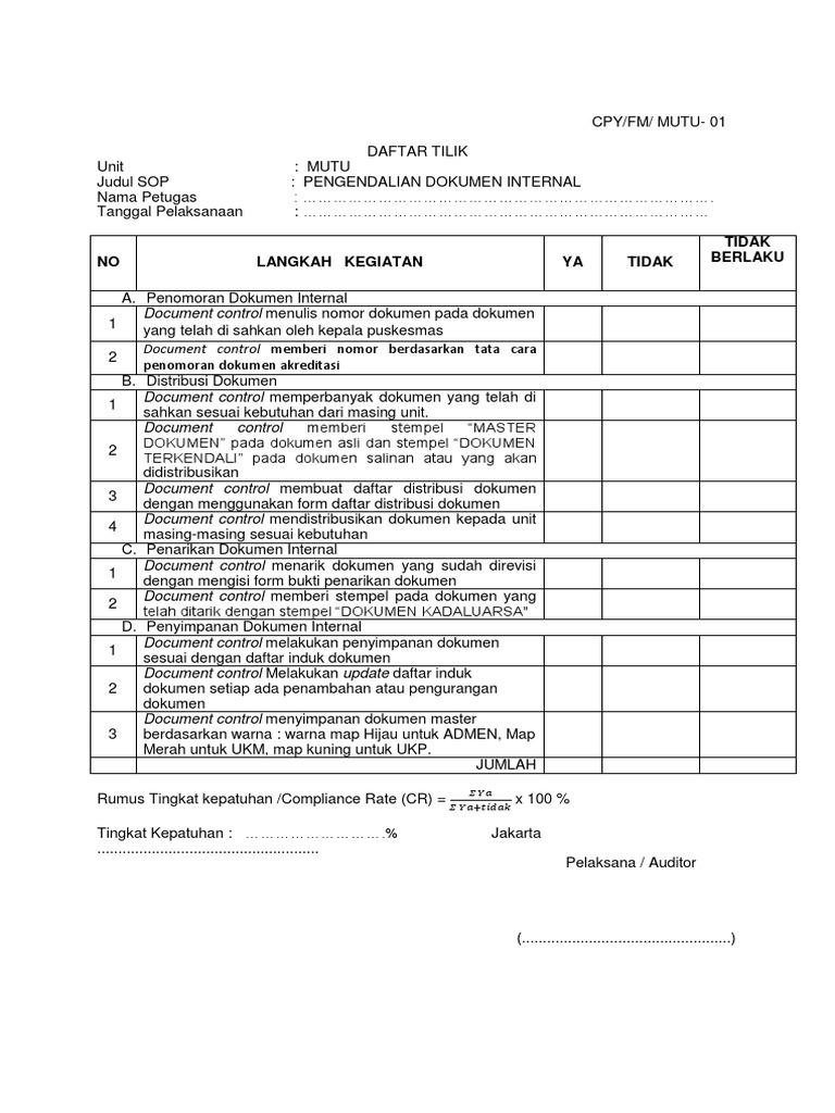 Daftar Tilik Sop Mutu | PDF