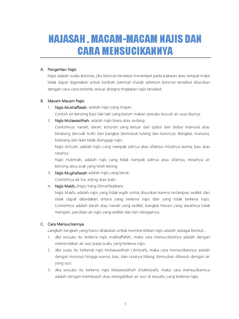 Najasah, Macam-Macam Najis Dan Cara Mensucikannya | PDF