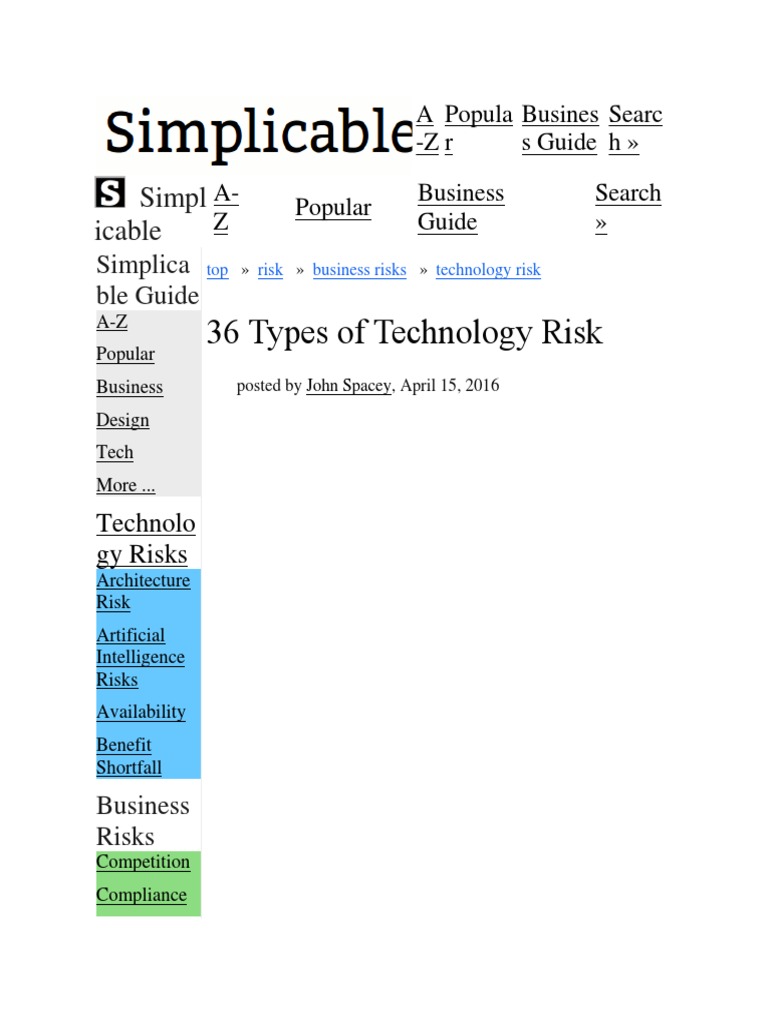 36 Types of Technology Risk: Simpl Icable | PDF | Information Security ...
