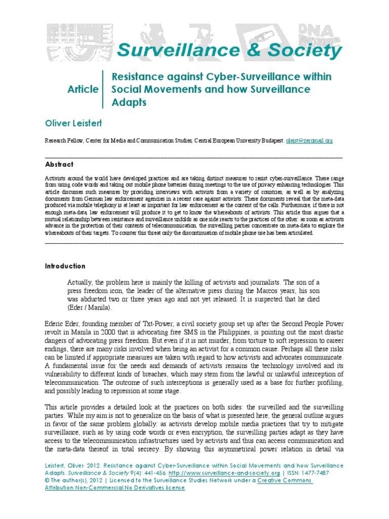 Article Resistance Against Cyber-Surveillance Within Social Movements ...