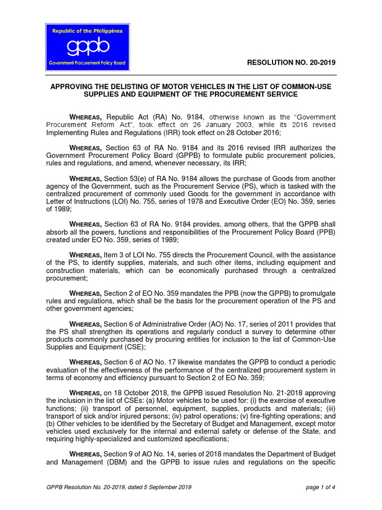 GPPB Resolution | PDF | President Of The Philippines | World Politics