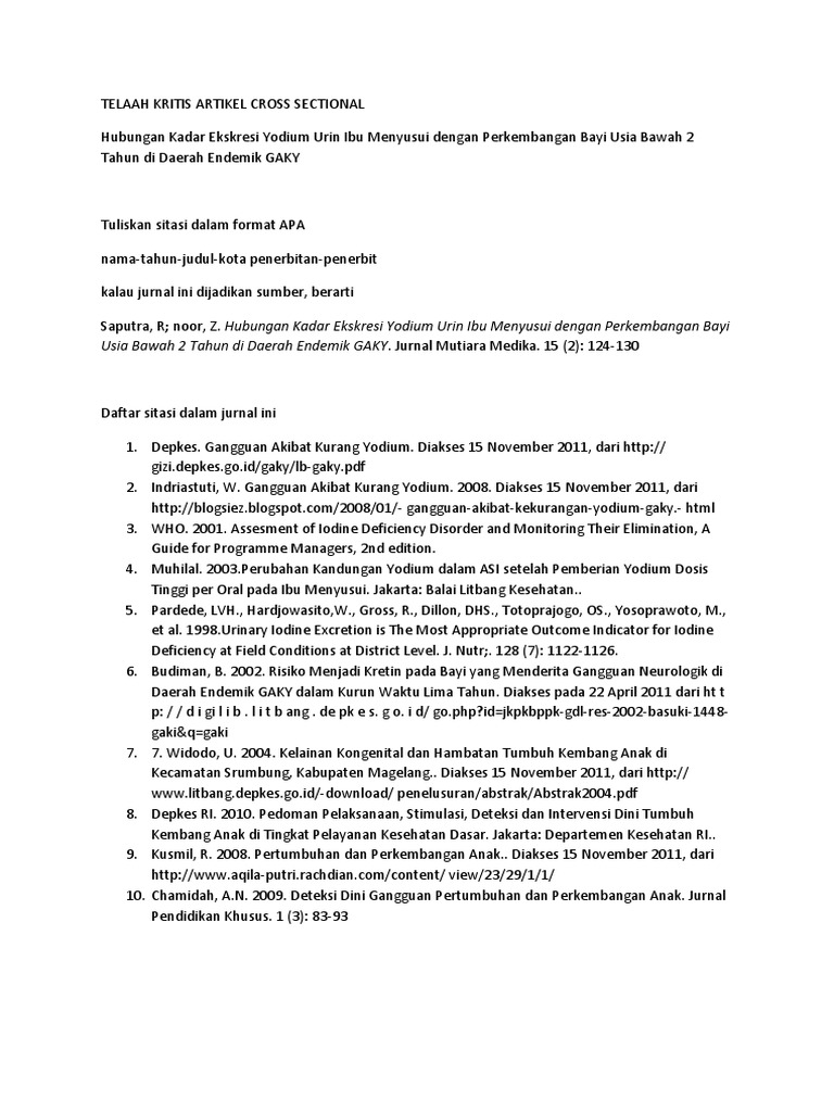 Telaah Kritis Artikel Cross Sectional | PDF | Pengembangan Diri